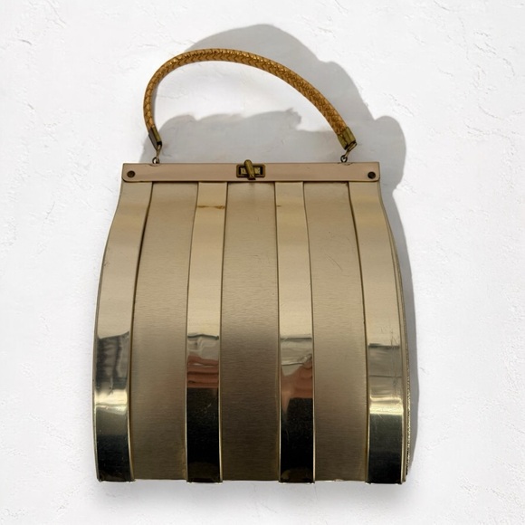 Vintage | Bags | 95s Vintage Goldstrom Gold Metal Stripe Top Handle ...